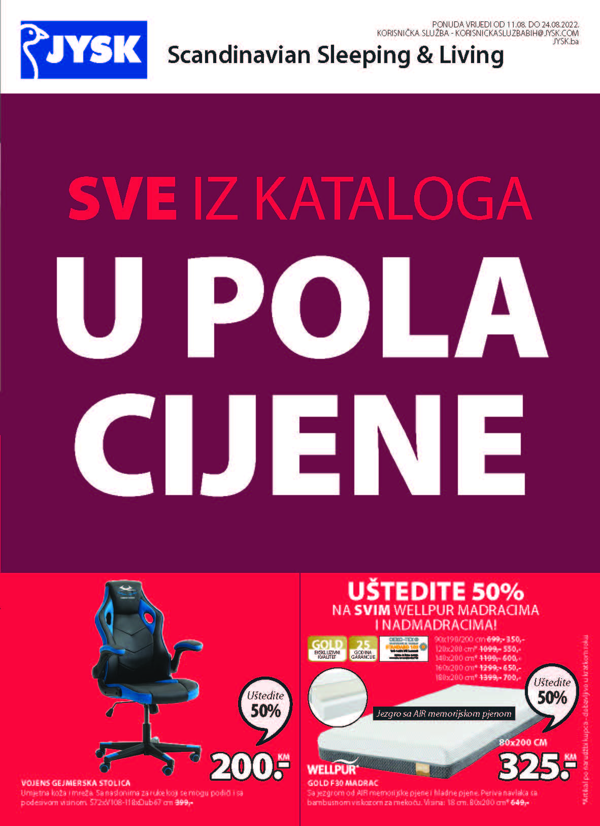 JYSK Katalog BiH 【SNIŽENJE -50%】AVGUST 2022 SVE u POLA cijene do 24.8.2022.