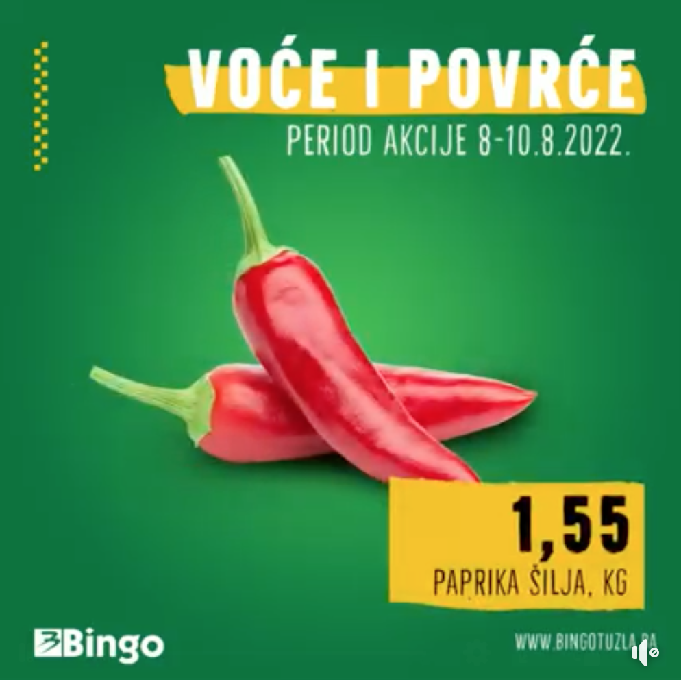 BINGO Akcija【NOVO】AVGUST 2022 Super ponuda voća i povrća 8.8. do 10.8.2022.